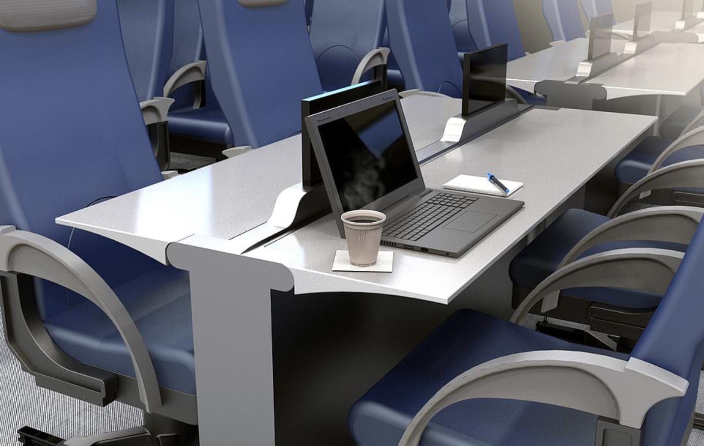 Așa arată un avion cu spațiu de birouri. Un concept de cabină de zbor ...